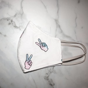 100% Cotton 3 Layer Deuces Peace Sign Face Masks With Removable Nose ...