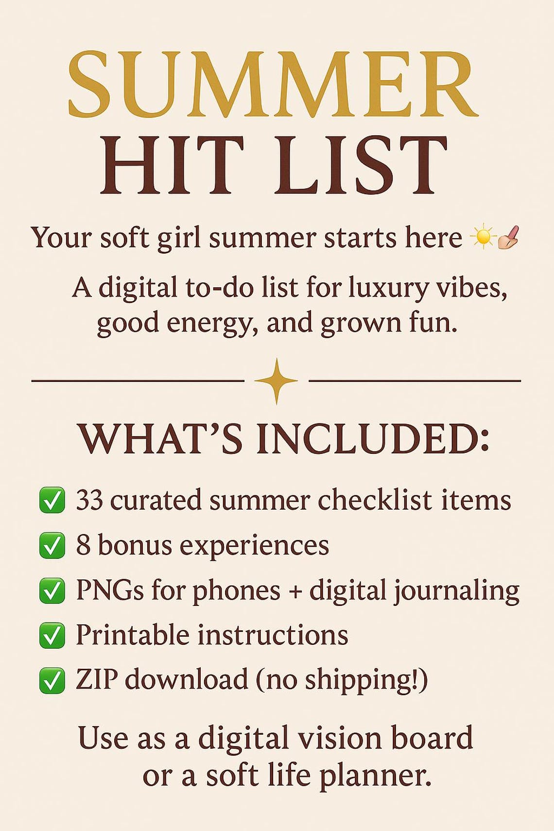 Summer Hit List: Printable Checklist for Women's Travel Goals (digital ...