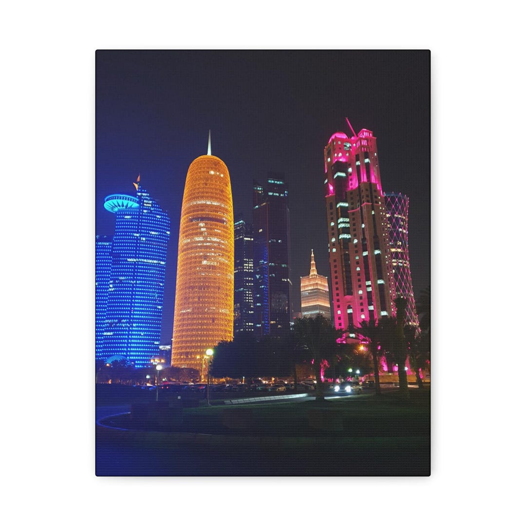 Vibrant Doha Cityscape Canvas, Urban Wall Art, Nightscape Decor, Modern Home Accent, Gift for ...