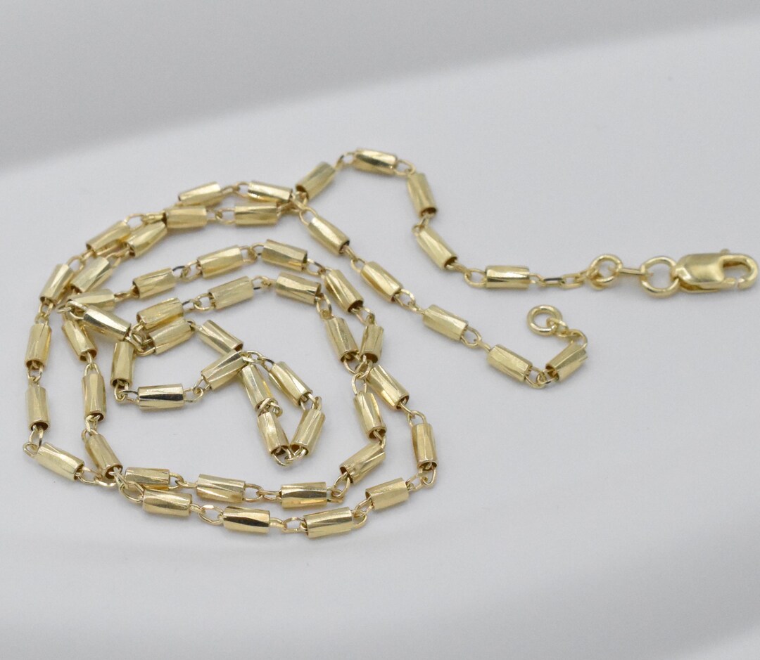 10K Hollow Real Yellow Gold Bullet Chain Necklace, 10K Hollow Gold ...