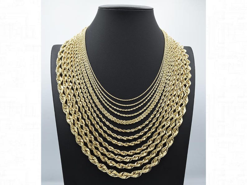 10K Gold Rope Chain Necklace, Hollow 10K Rope Chain, Ladies Gold Rope ...
