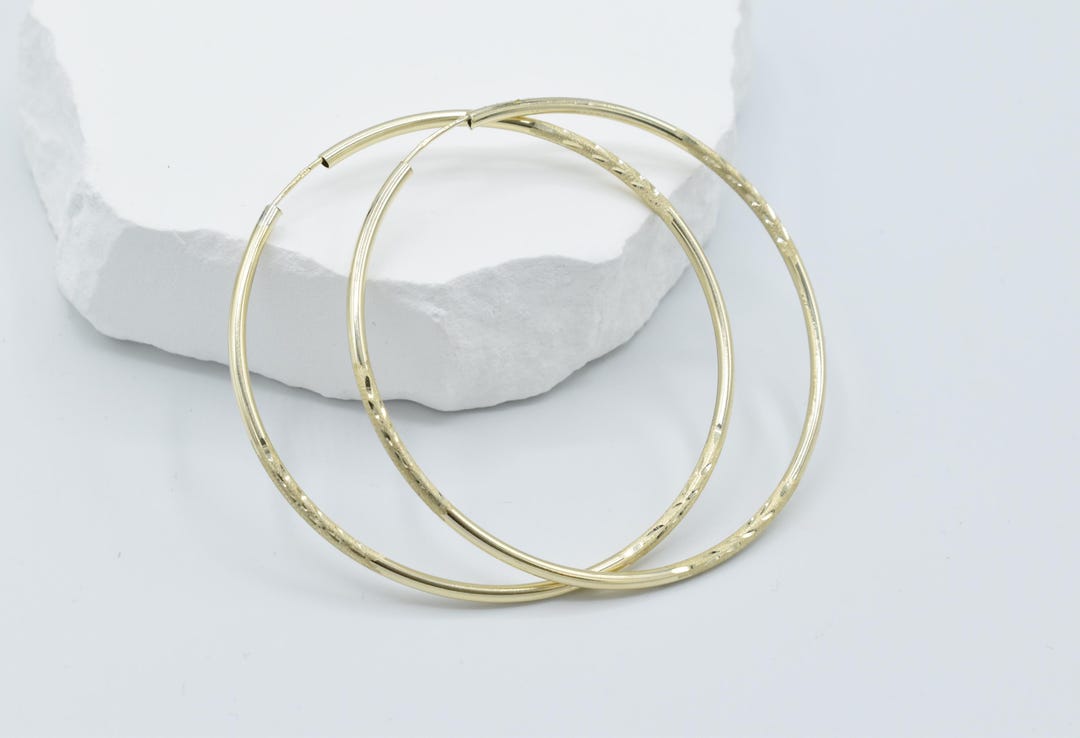 2mm 10K Real Gold Diamond Cut Endless Hoop Earrings , 10k Hoop Earrings ...