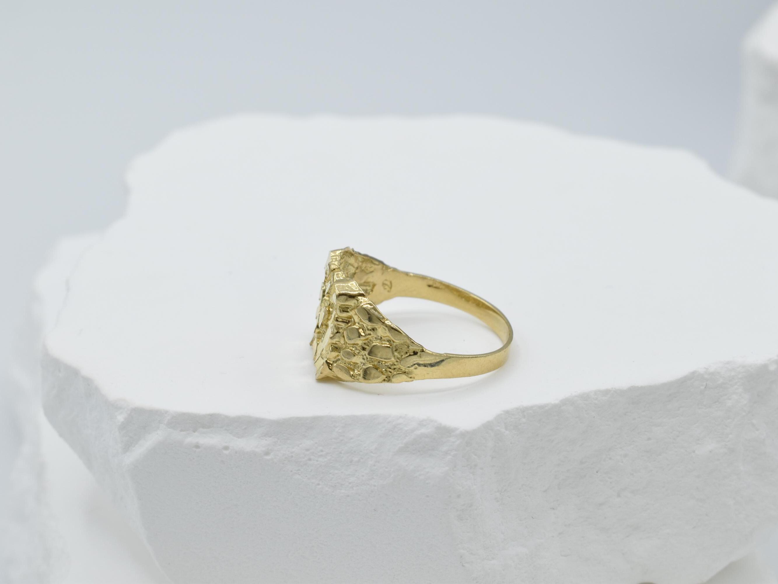 10k Real Gold Square Nugget Ring, 10k Gold Ring, 10k Gold Statement ...