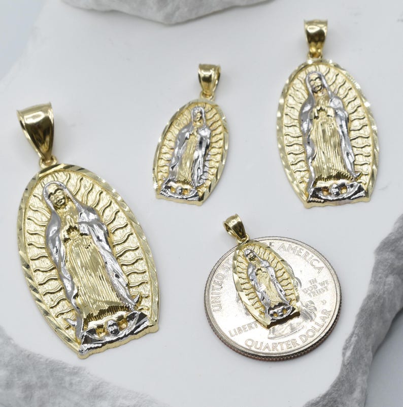 10K Real Hollow Gold Our Lady of Guadalupe Pendant, Two-tone Catholic ...