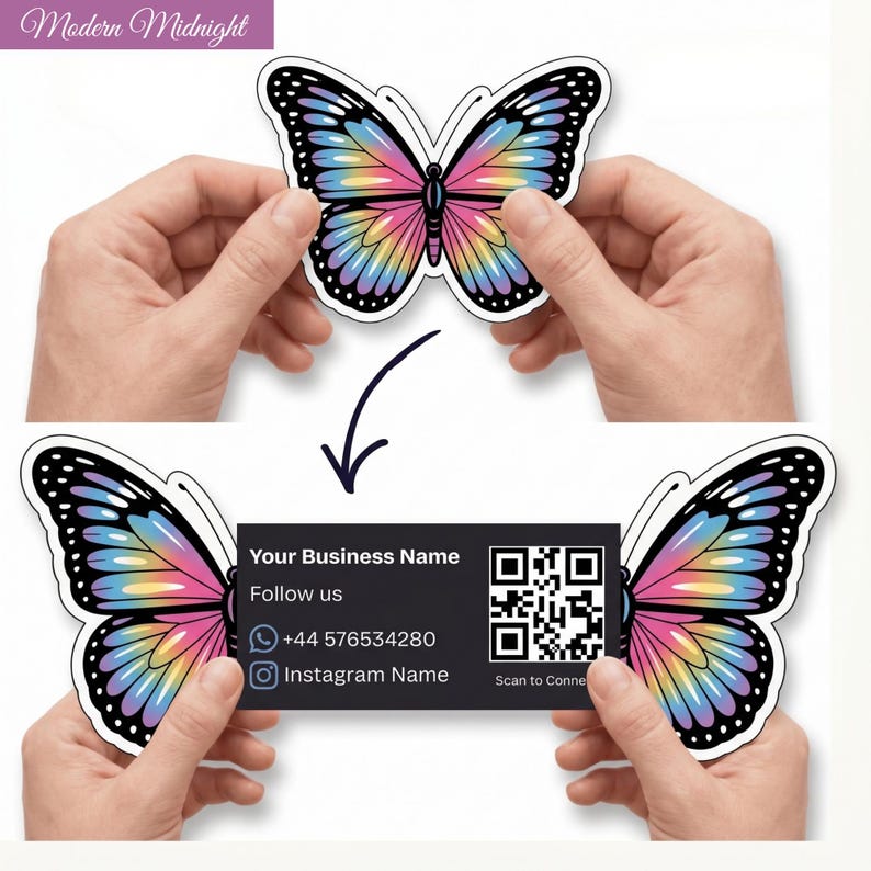 Butterfly Folded Business Card Template, Editable Die Cut QR Code Canva ...