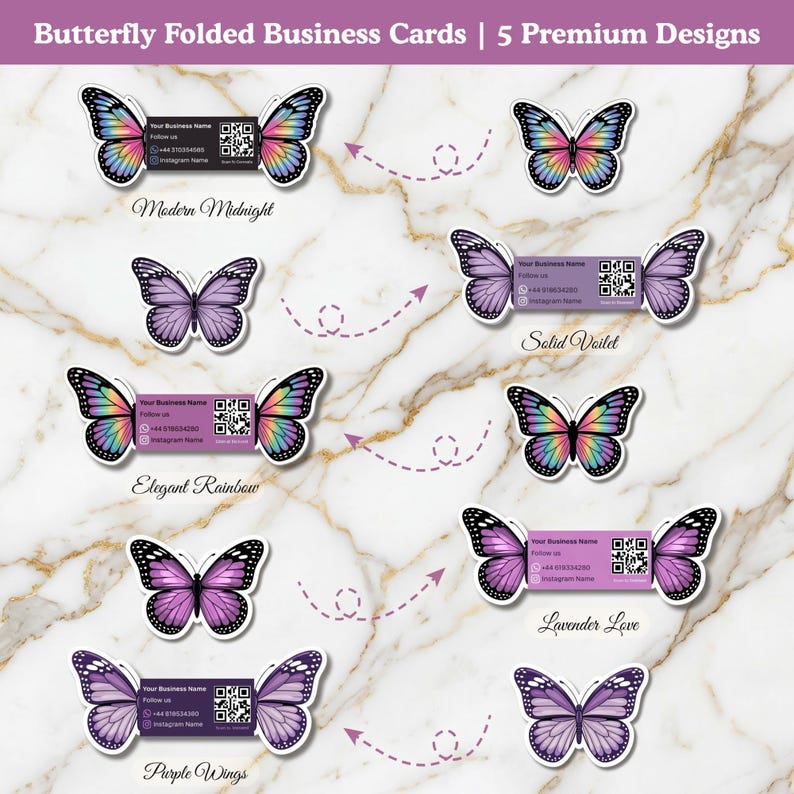 Butterfly Folded Business Card Template, Editable Die Cut QR Code Canva ...