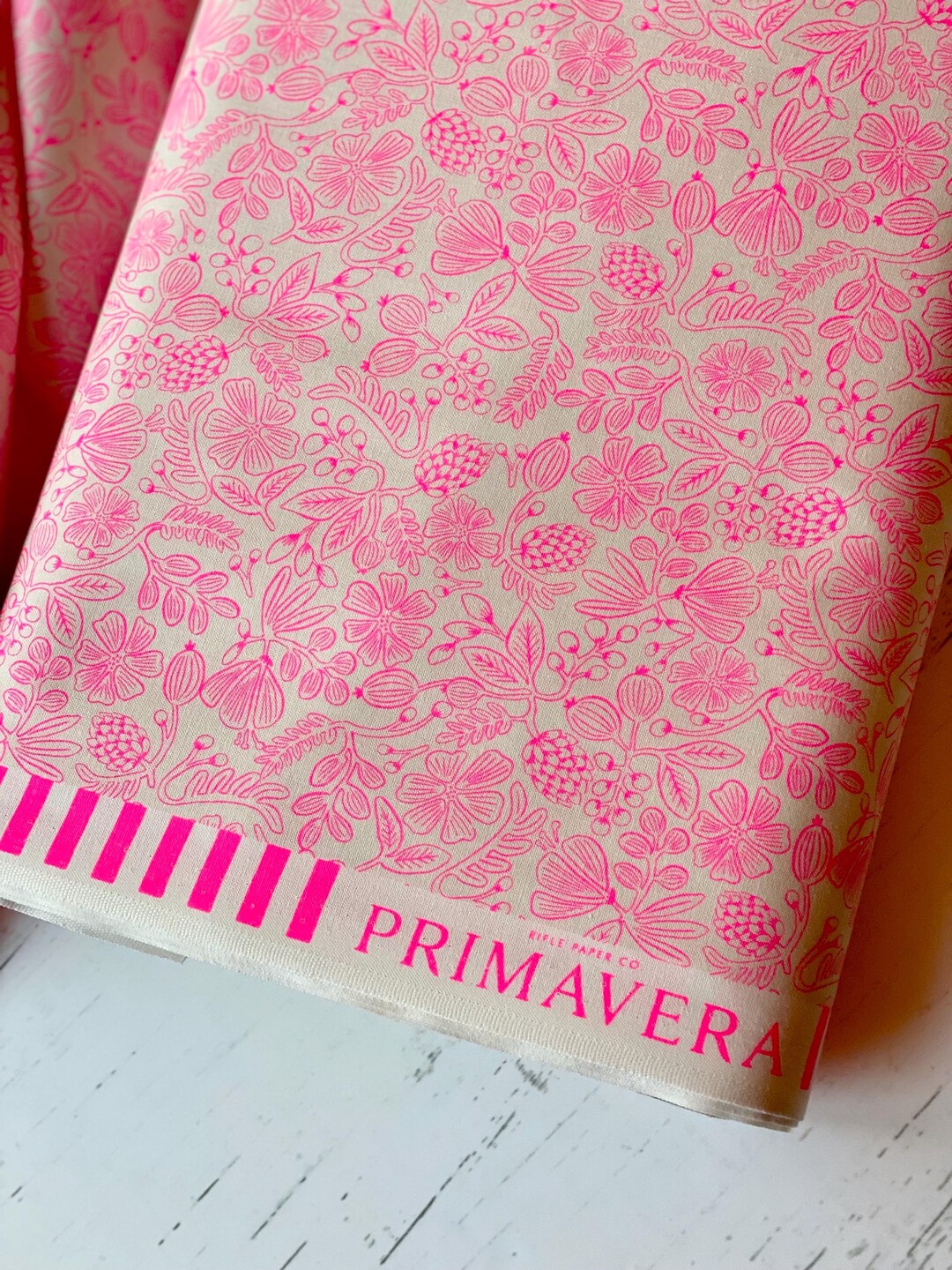 Primavera - Moxie Floral - Neon Pink Neon Pigment Fabric Rifle Paper Co ...