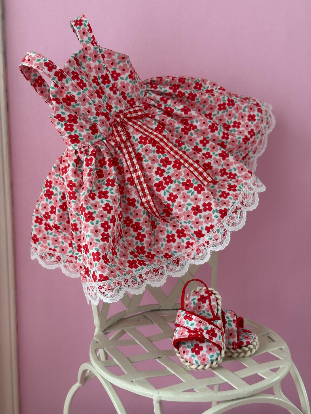 Handmade Sundress With Bow and Matching Sandals. Made to Fit 14" Dolls ...
