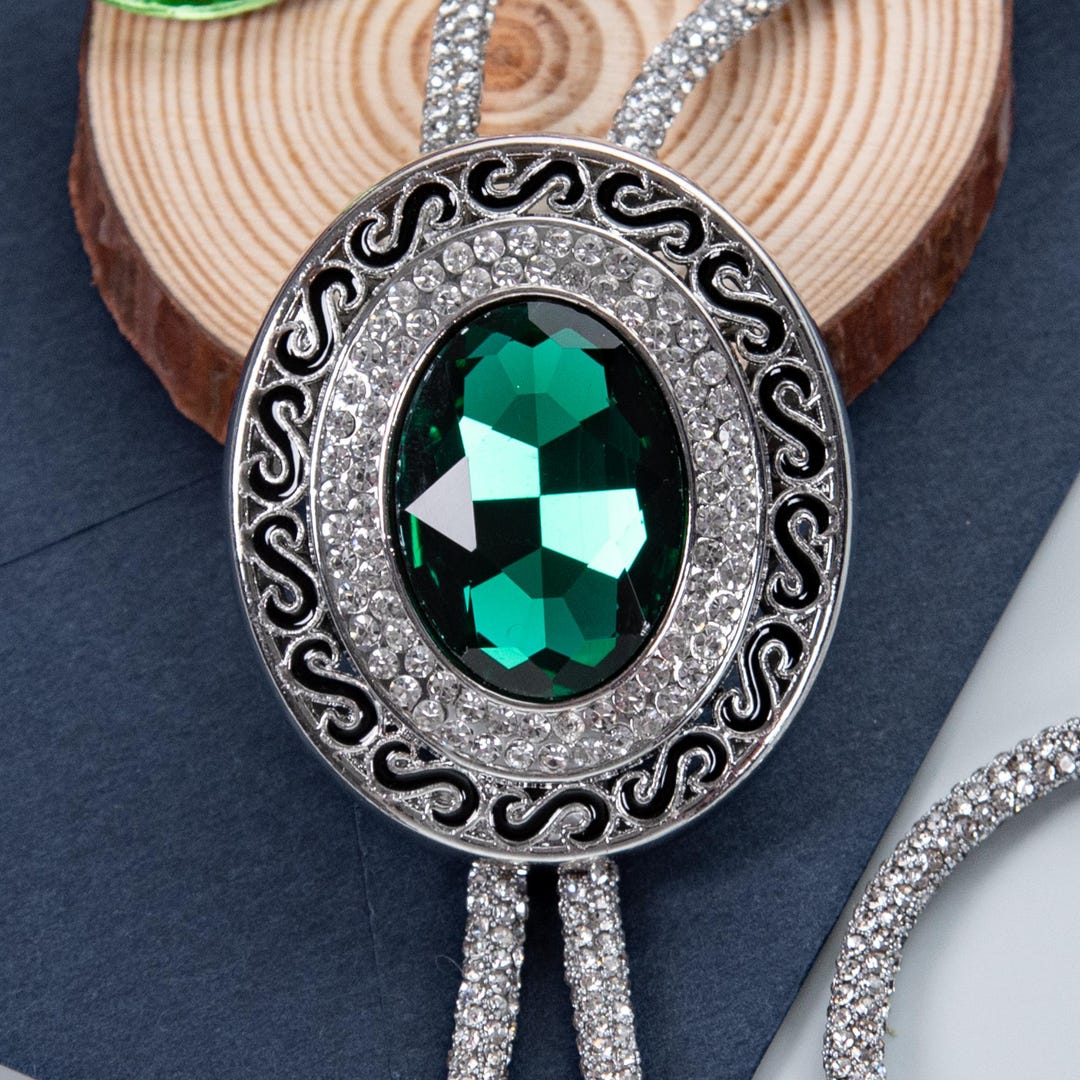 Green Gemstone Bolo Tie: Silver Diamond-cut Rope, Wedding Necklace - Etsy