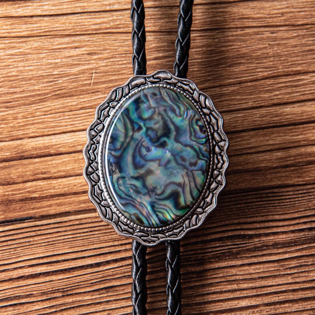 Abalone Cowboy Bolo Tie, Leather Necklace, Western Wedding Gift - Etsy