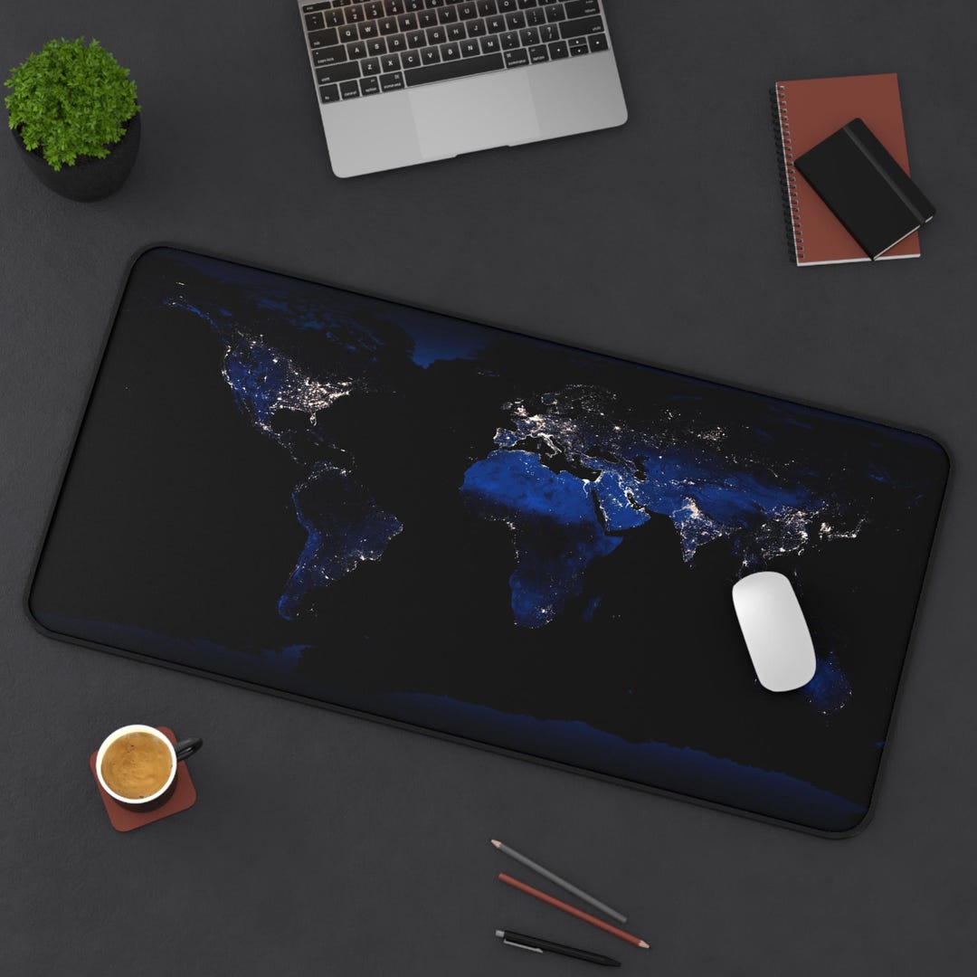 Nighttime World Desk Mat | Stunning Global View at Night | Perfect for ...
