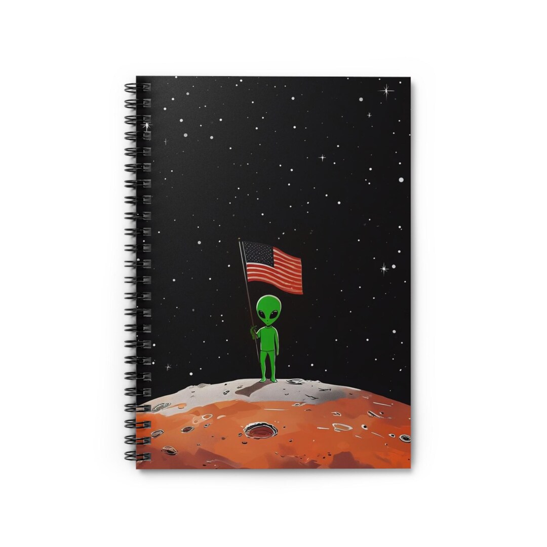 Space Notebook | Alien on Mars With American Flag Cover | Sci-fi Travel ...