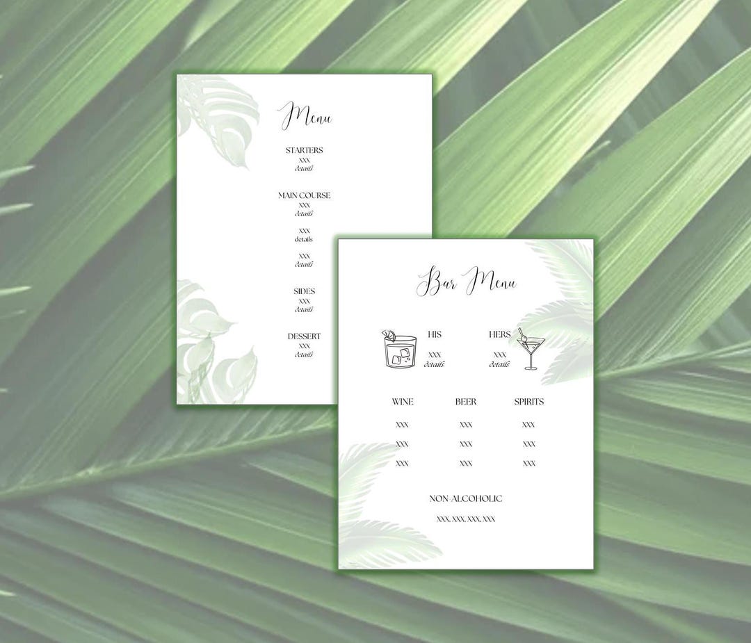 Digital Wedding Menus - Palm Leaves - Etsy