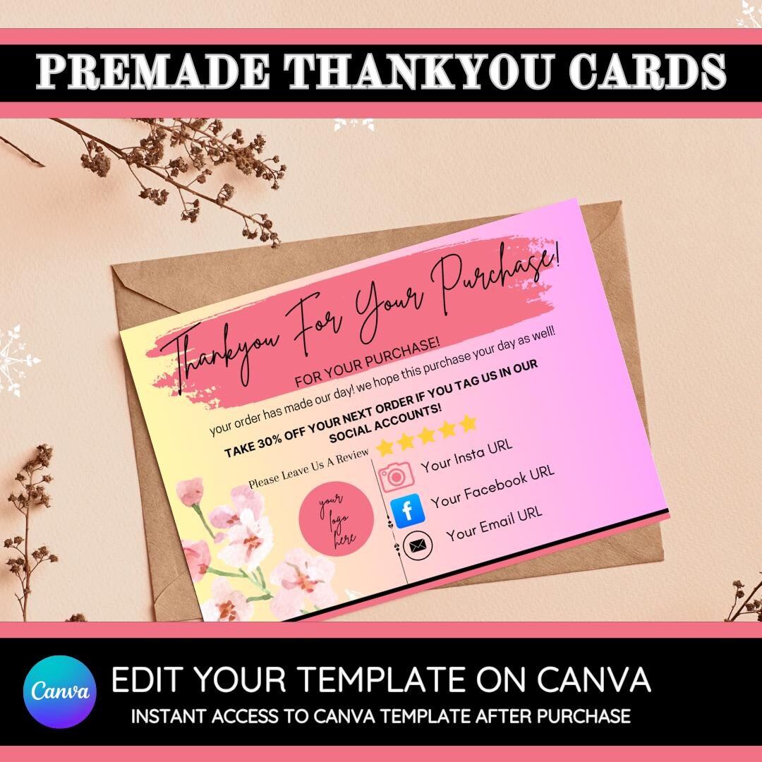 Thank You Card, DIY Marketing Cards Template Design, Thank You for ...