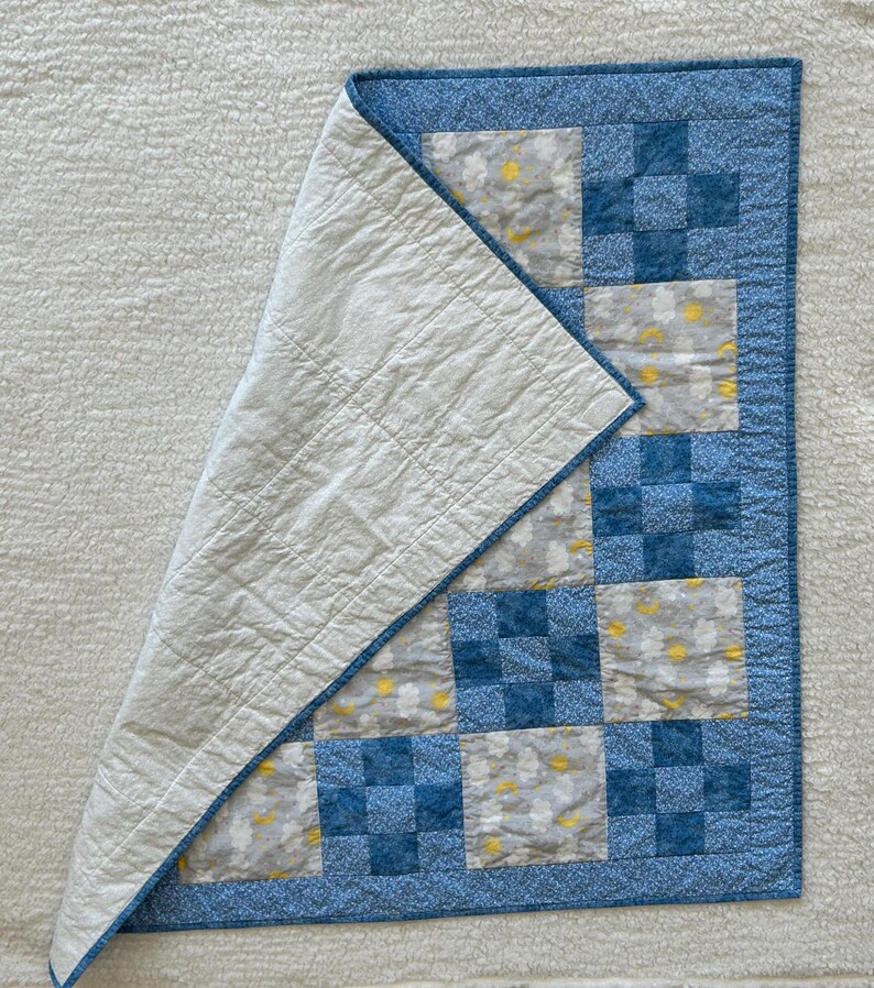 Handmade Blue Baby Boy Quilt, Moon & Stars Nursery Decor - Etsy