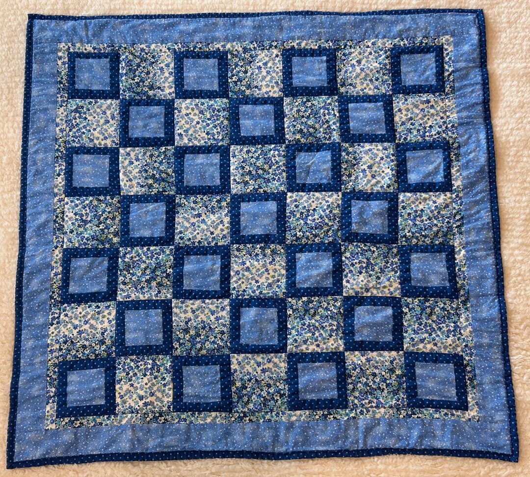 Patchwork Baby Boy Blue Quilt Handmade, Blue Floral & Stars Nursery ...