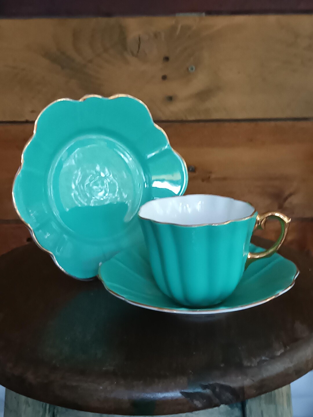 Beautiful Vintage Royal Stuart English Bone China Green Teal and Gold ...