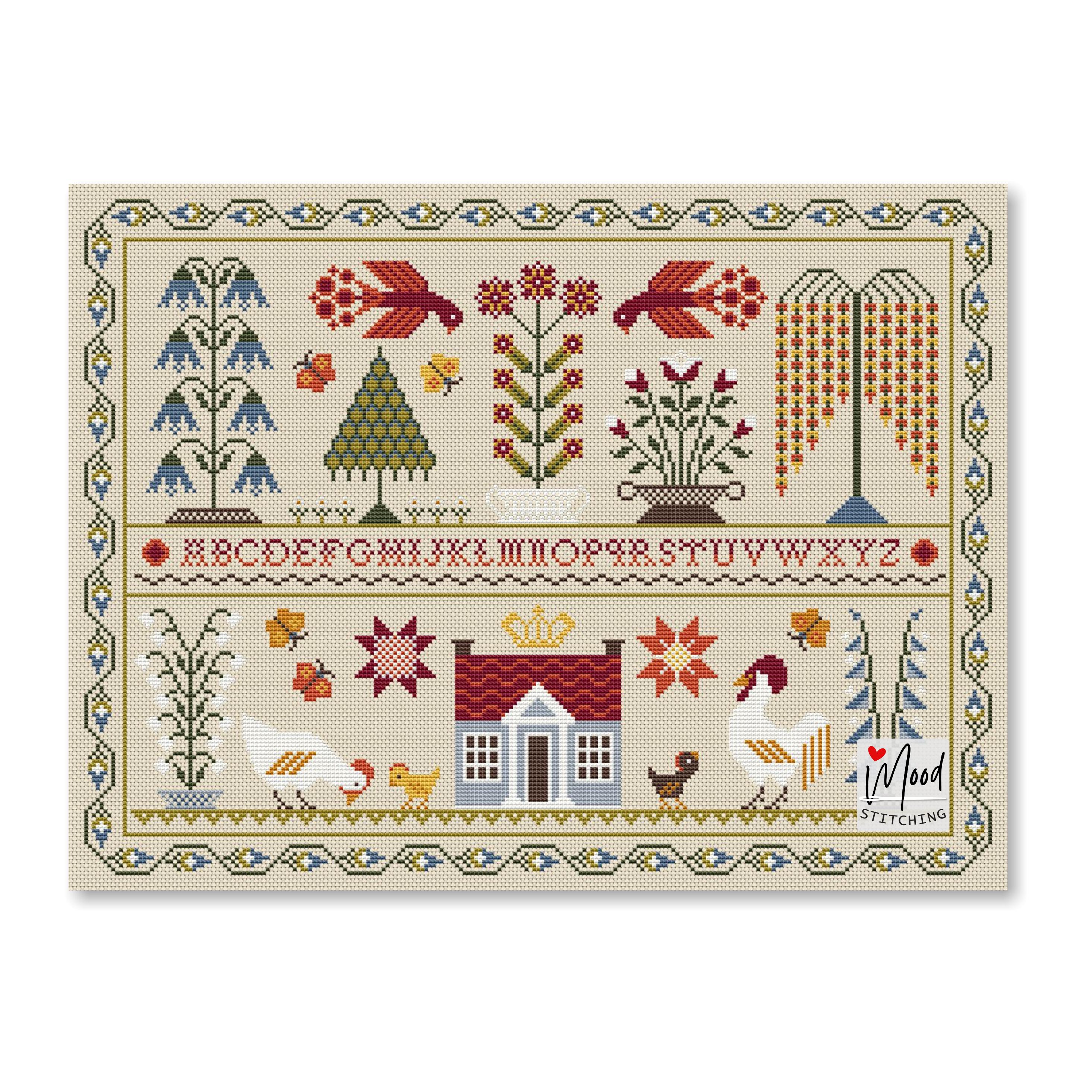 Chicken Sampler Cross Stitch Pattern: Primitive Farm Country Style (PDF ...