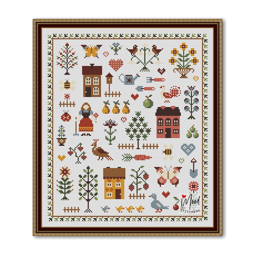 Garden Sampler Cross Stitch Pattern: Farm Country Style Count Design ...