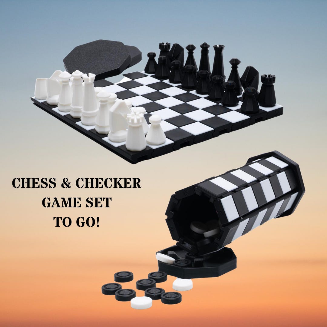 Chess & Checker Set Compact Gift for Him Travel Roll up Case Packs ...