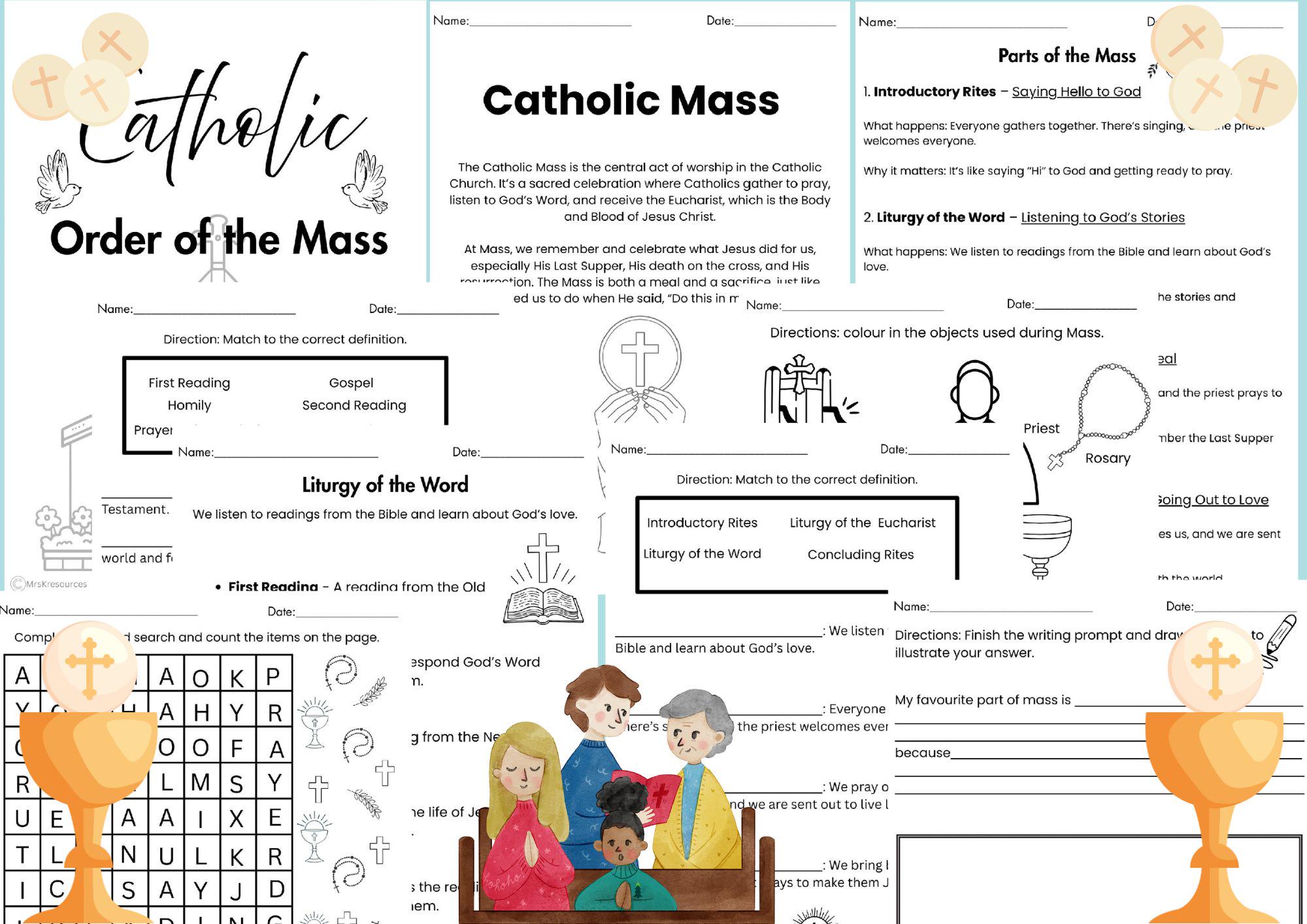 Learn the Order of the Mass, Catholic Mass Worksheets for Children. - Etsy