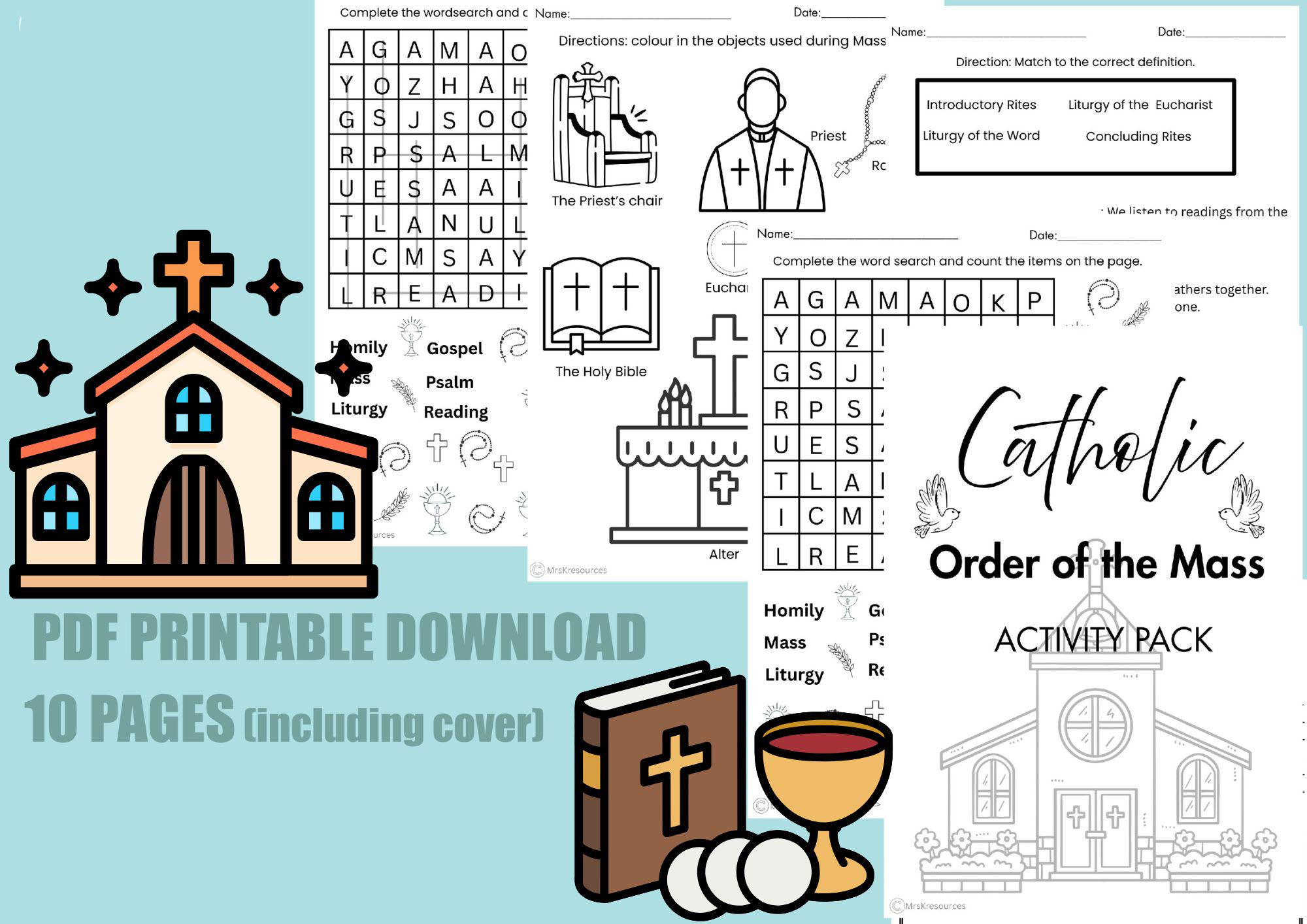 Learn the Order of the Mass, Catholic Mass Worksheets for Children. - Etsy
