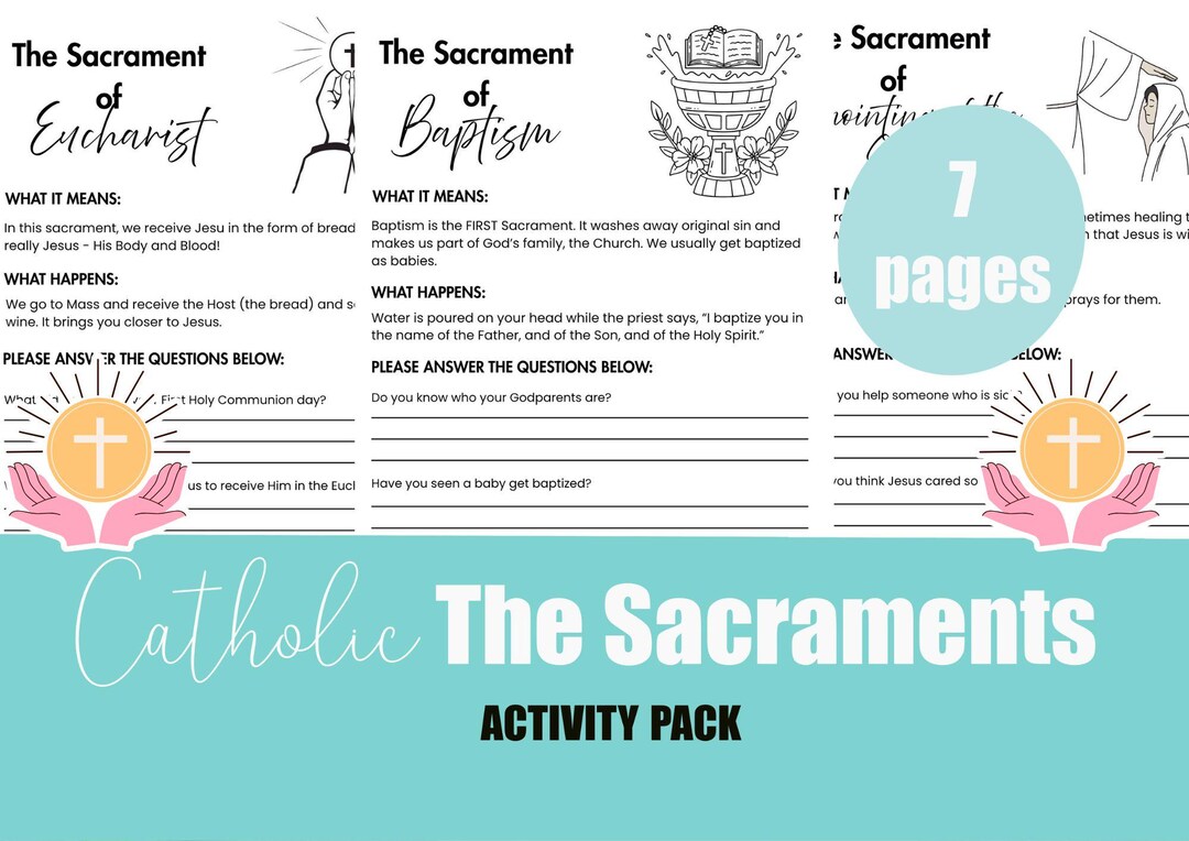 7 Sacraments Worksheet for Kids | Catholic Digital Printable ...