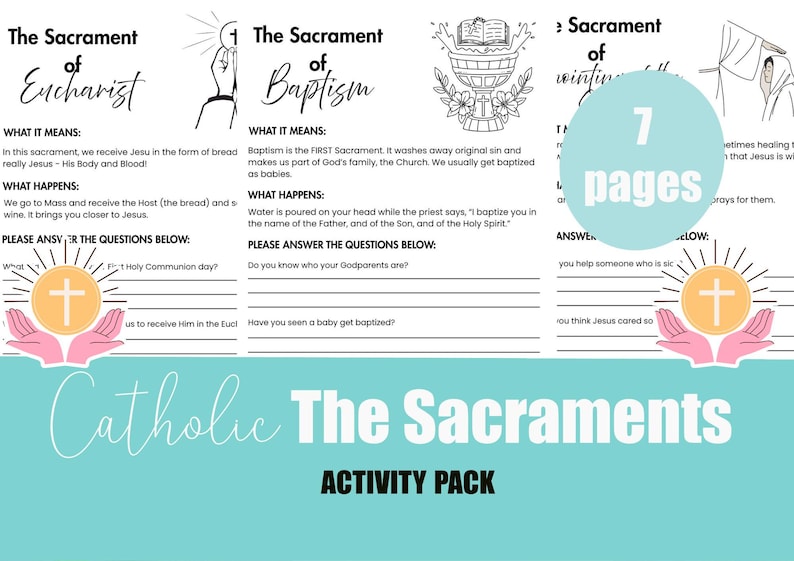 7 Sacraments Worksheet for Kids | Catholic Digital Printable ...