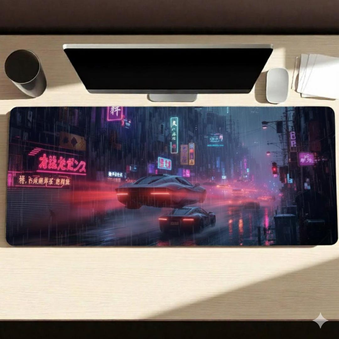 Cyberpunk Desk Mat: Neon Night City Mousepad - Sci-fi Office Decor ...