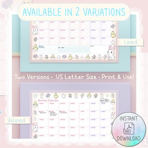 Printable Easter Calendar Page | Cute Pastel Monthly Planner | Bunny ...