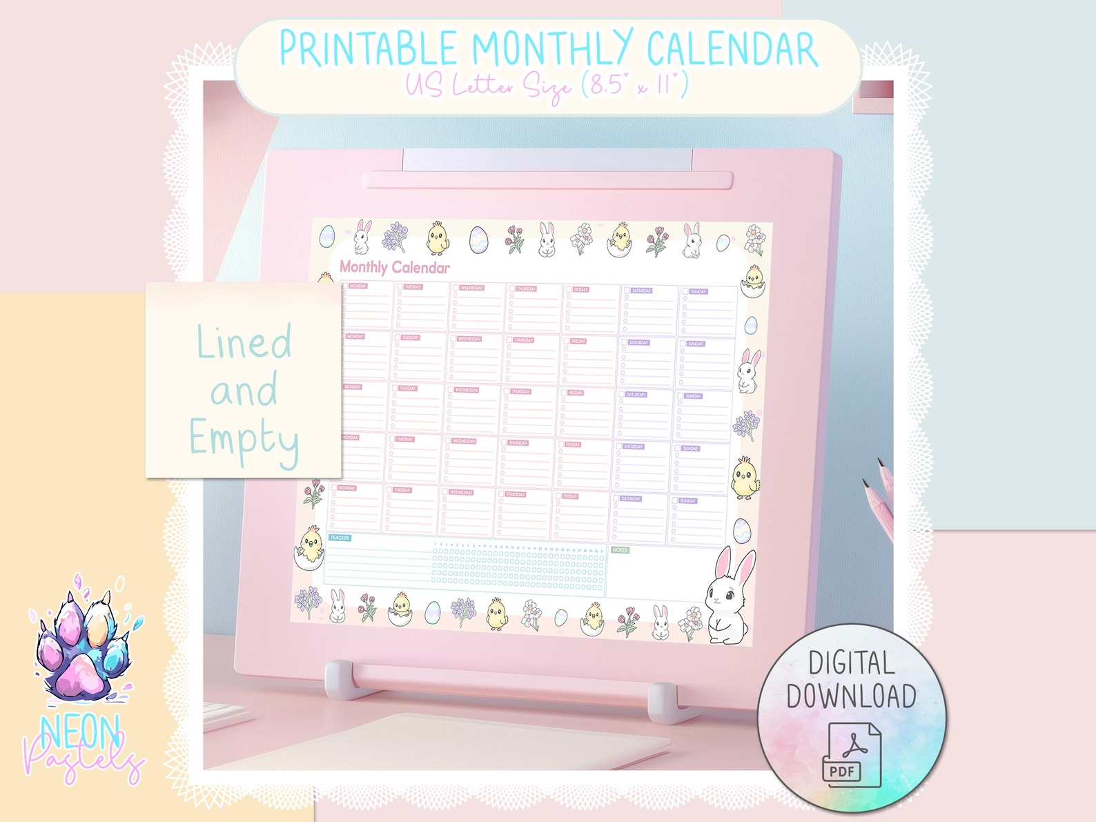 Printable Easter Calendar Page | Cute Pastel Monthly Planner | Bunny ...