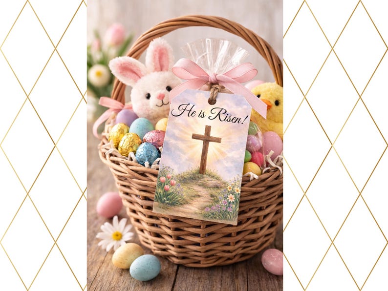 He is Risen, Easter Gift Tag, Printable Christian Church Favor Tag ...