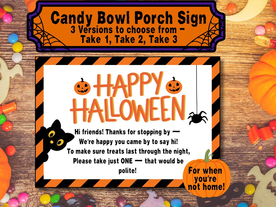 Printable Trick or Treat Candy Sign, Halloween Candy Bowl Sign, Take a ...