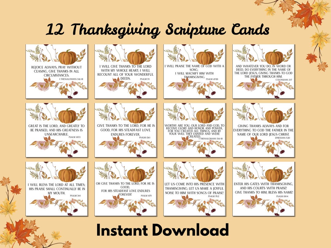 Thanksgiving Bible Verse Cards, Gratitude Scripture Card Set, Thankful ...