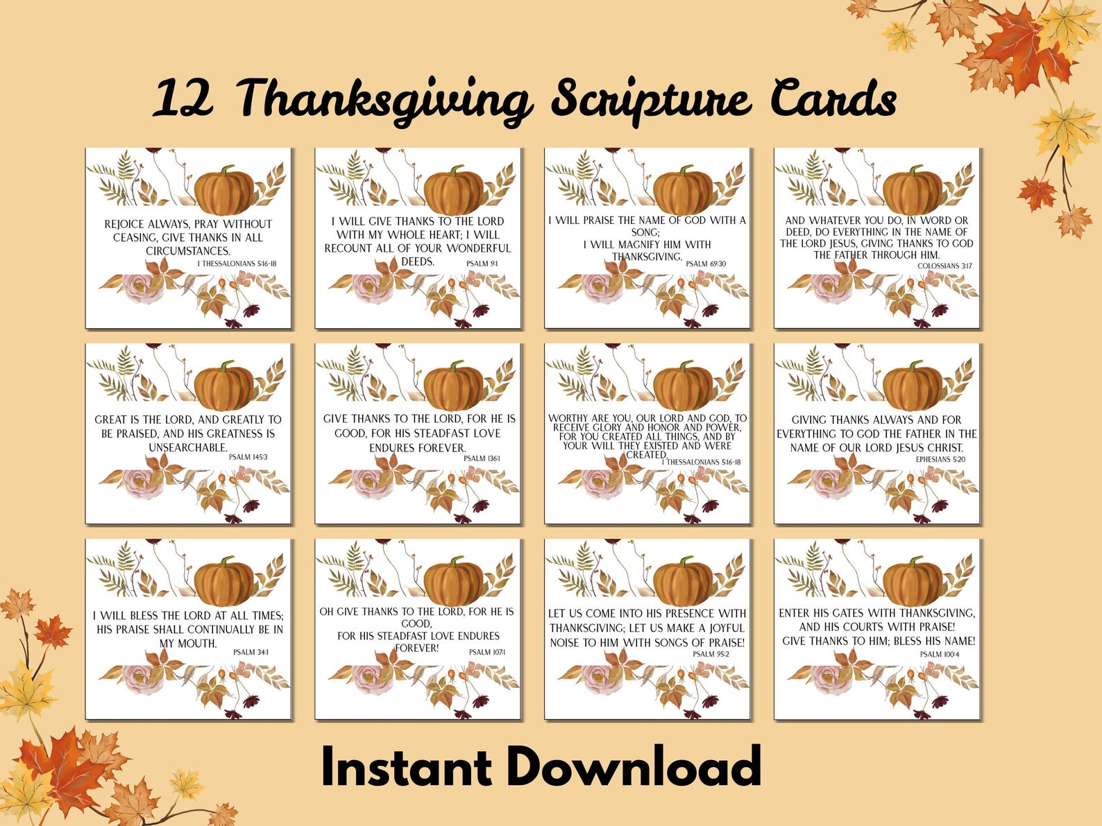 Thanksgiving Bible Verse Cards, Gratitude Scripture Card Set, Thankful ...