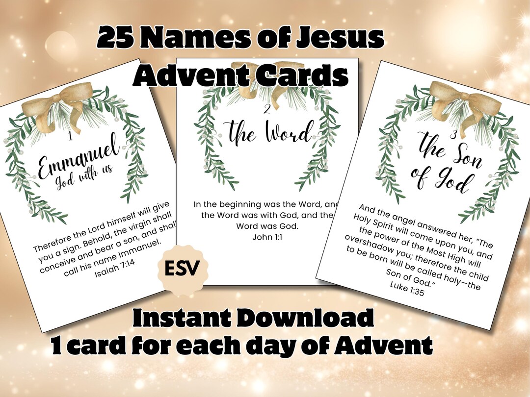 Advent Scripture Cards, 25 Names of Jesus, Christian Christmas ...