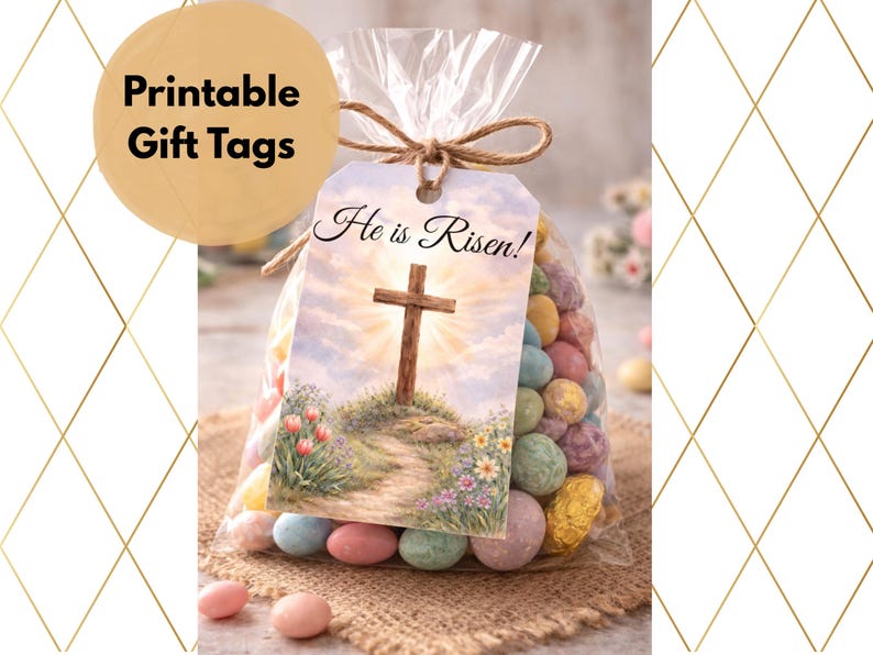 He is Risen, Easter Gift Tag, Printable Christian Church Favor Tag ...