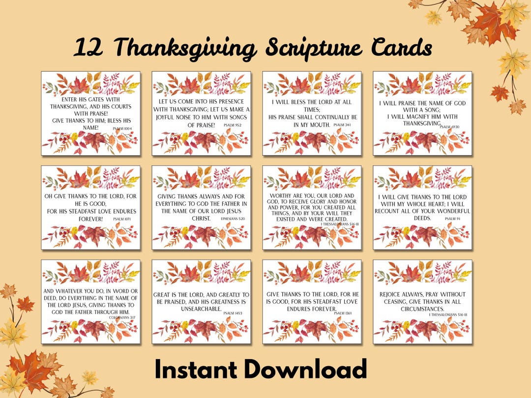 Thanksgiving Bible Verse Cards, Gratitude Scripture Card Set, Thankful ...