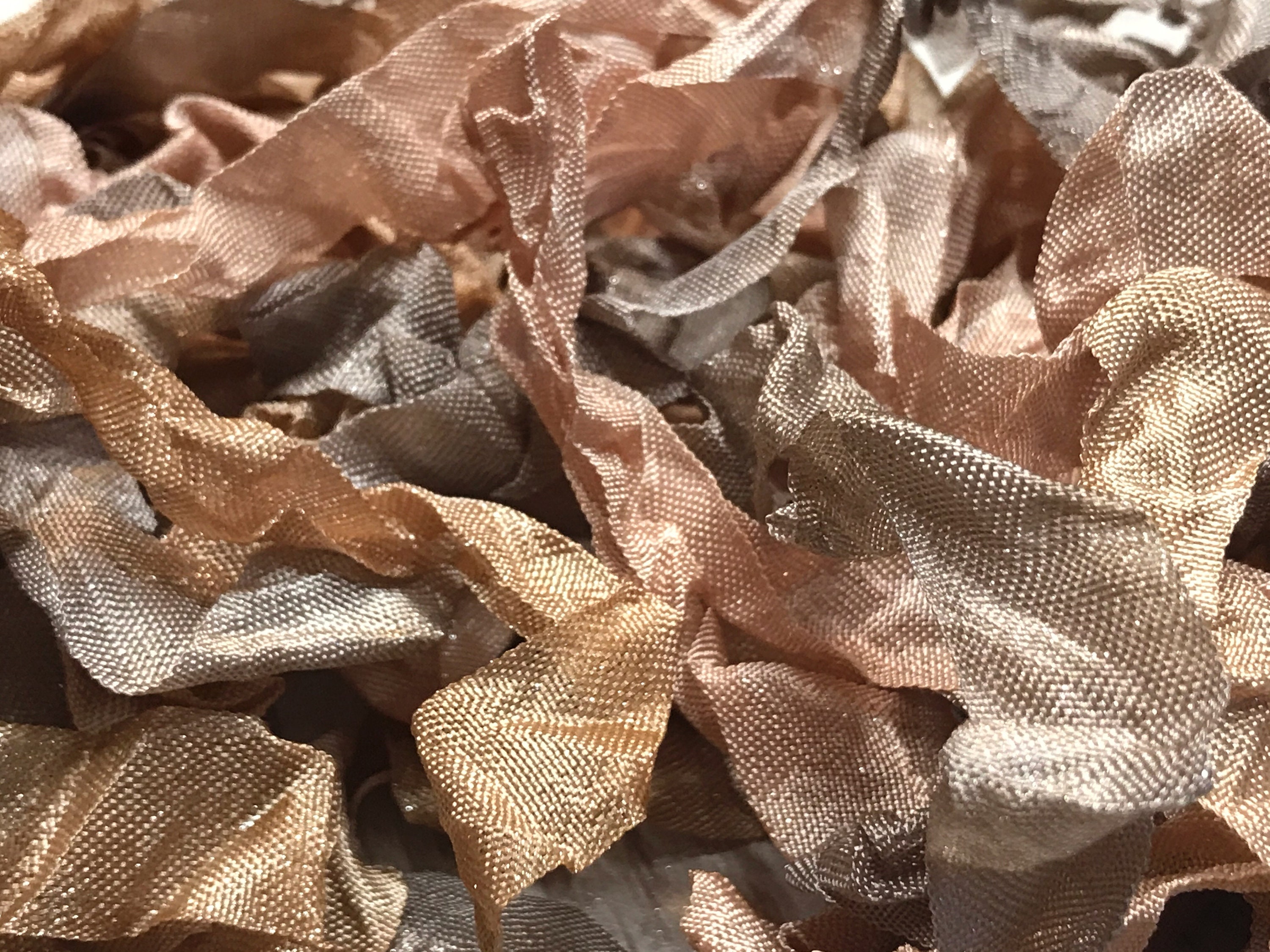POWDER PUFF- Crinkled Seam Binding, Hand-dyed Shades of Taupe and Blush ...