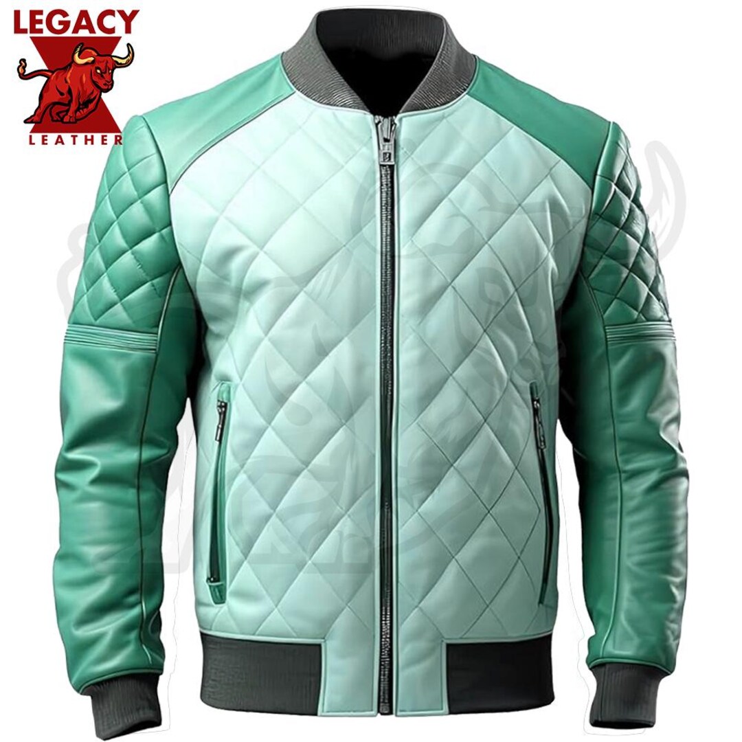 Cyan Classic Bomber Leather Jacket, Leather Flight Jacket, Diamond ...