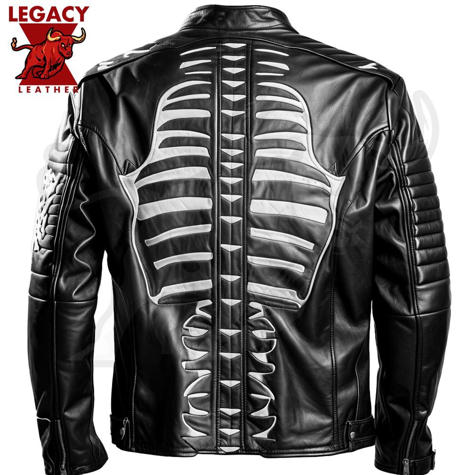 Skeleton Leather Jacket, Genuine Skeleton Biker Jacket for Riders ...