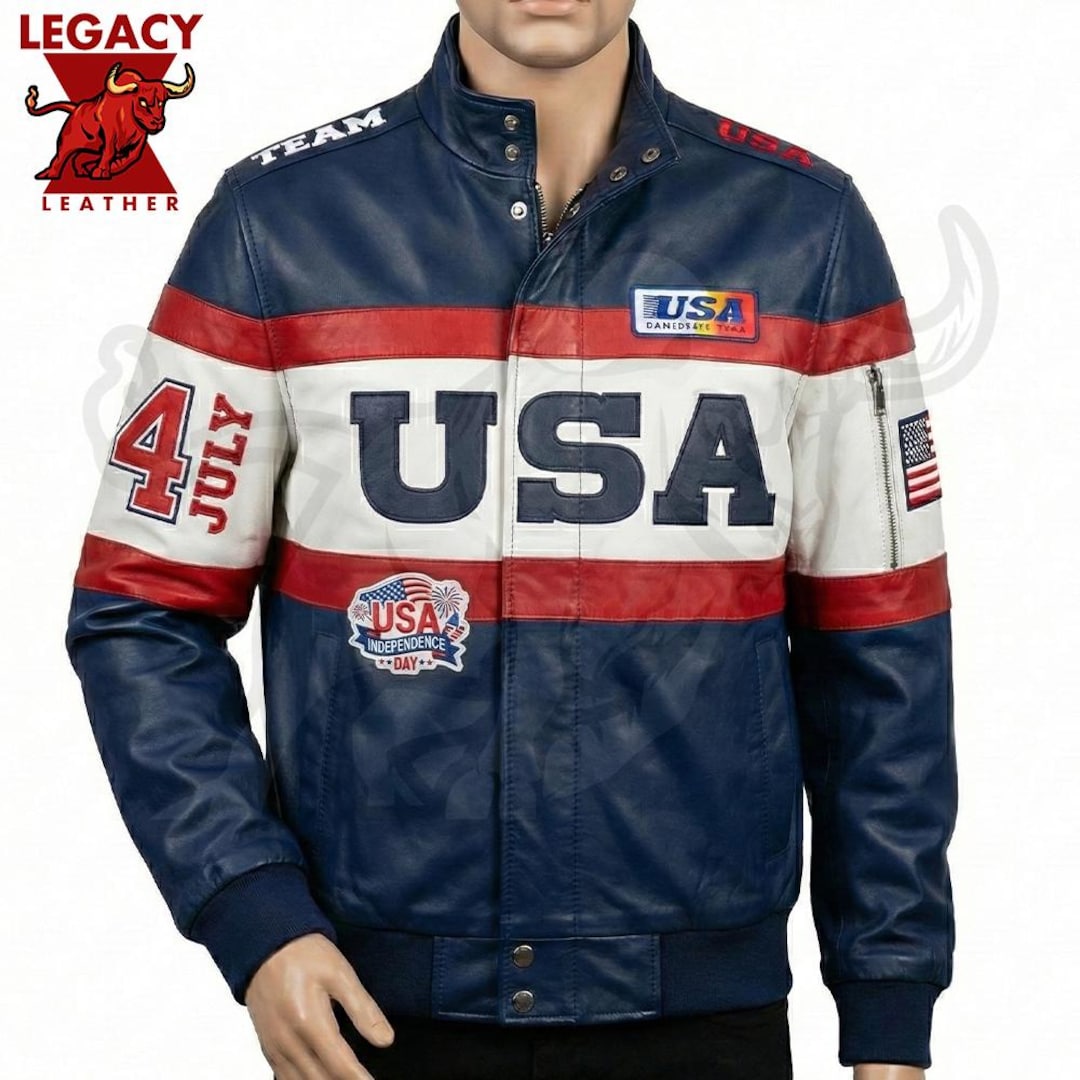 USA Flag Leather Jacket, Eagle Design Patriotic United States Jacket ...
