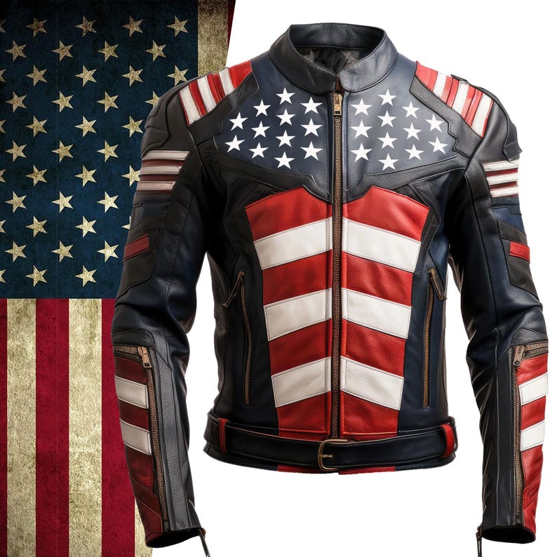 American Flag Leather Jacket, 4th July American Jacket Apparel, USA ...