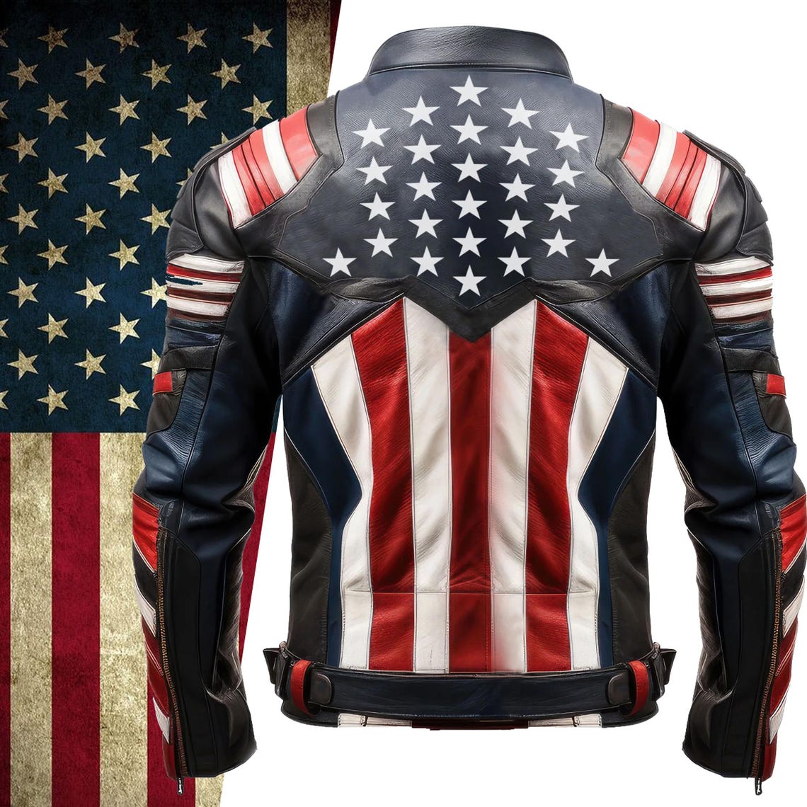 American Flag Leather Jacket, 4th July American Jacket Apparel, USA ...