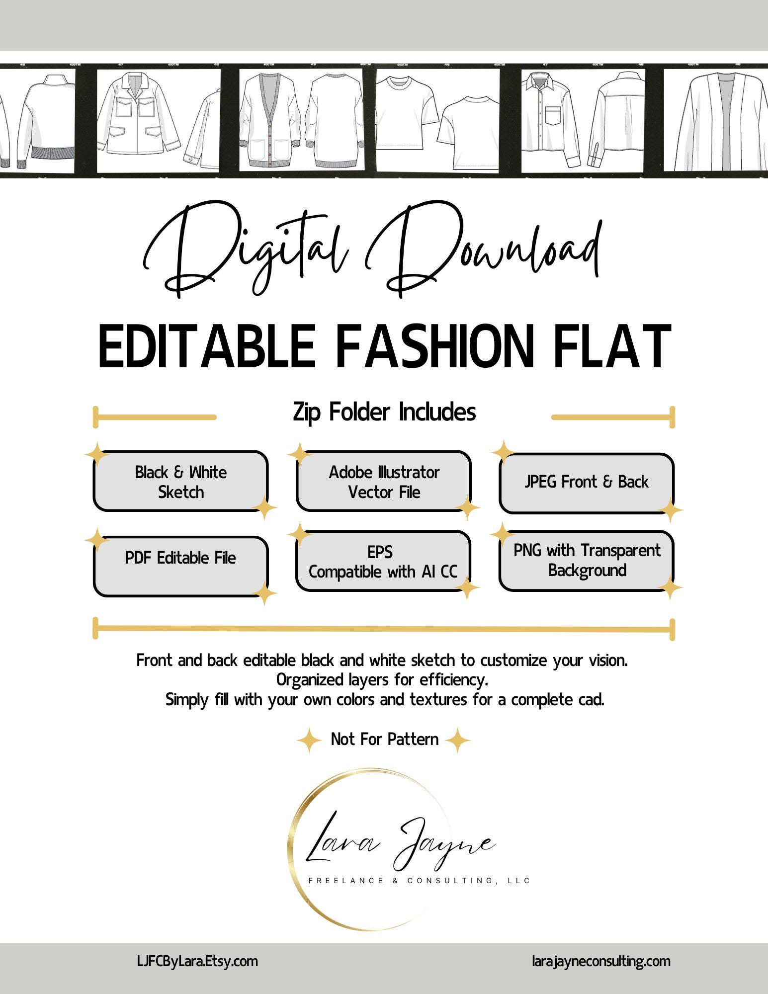 Editable Fashion Flat | Adobe Illustrator Vector Sketch | Women's ...