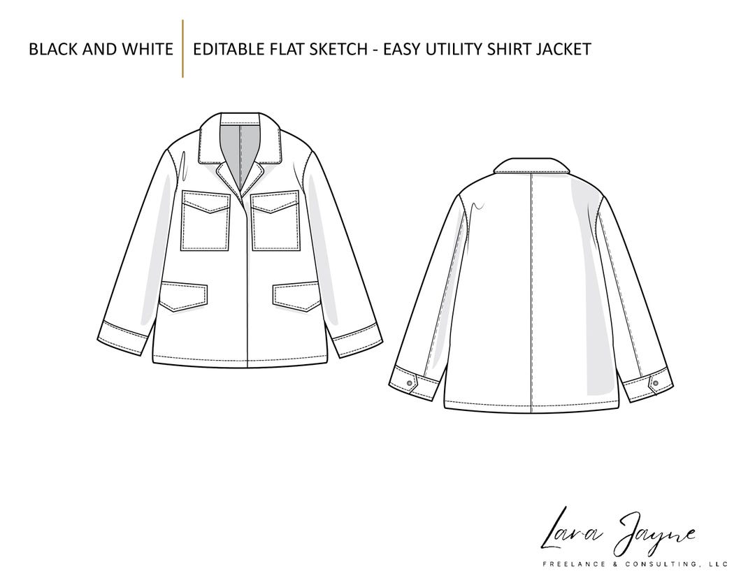 Editable Utility Shirt Jacket Vector Flat Sketch (ai, Jpeg, Pdf, Eps ...