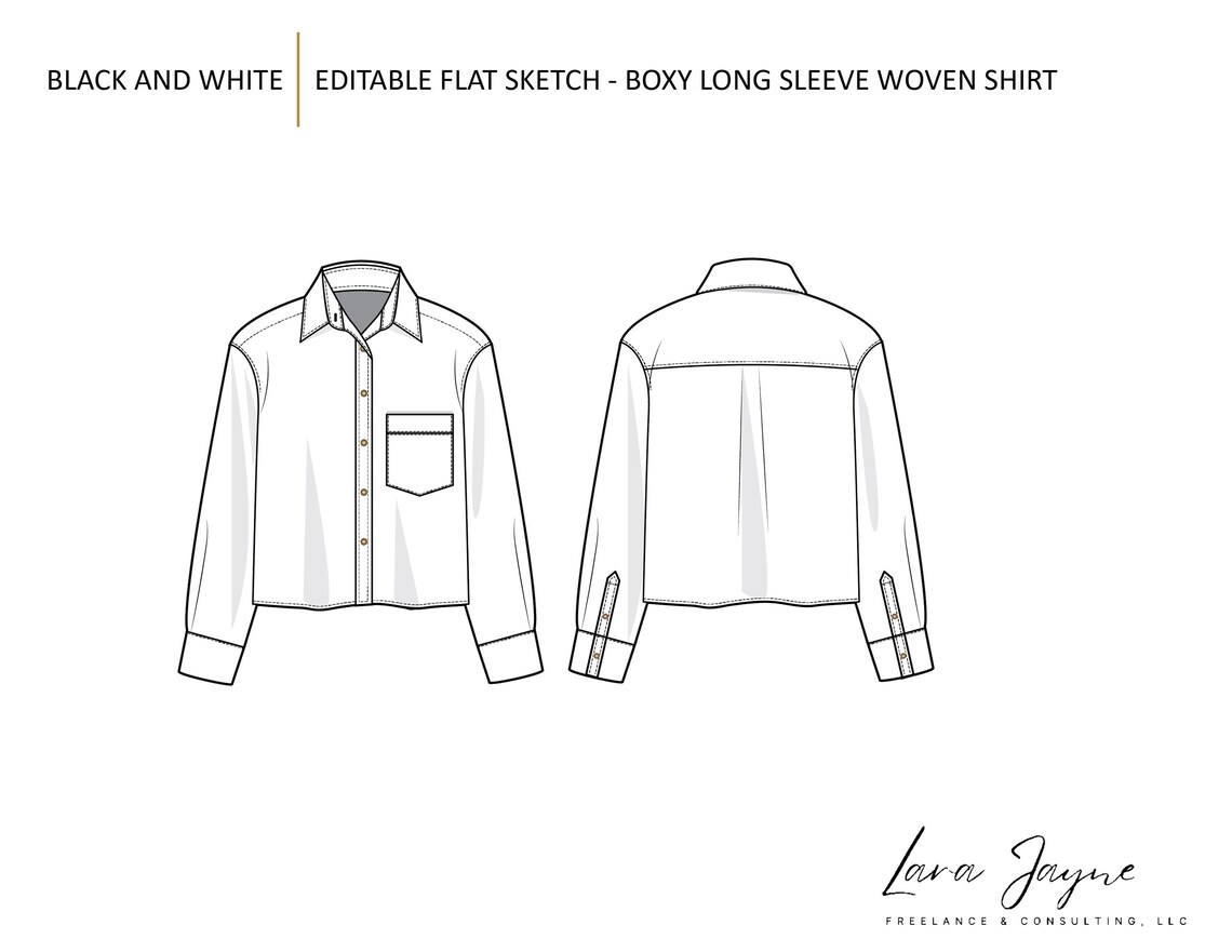 Editable Fashion Flat | Adobe Illustrator Vector Sketch | Boxy Woven ...