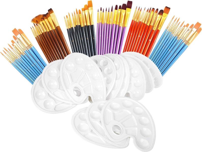 72 Pcs Painting Brush Palette Set, 60 Pcs Paint Brushes With 12 ...