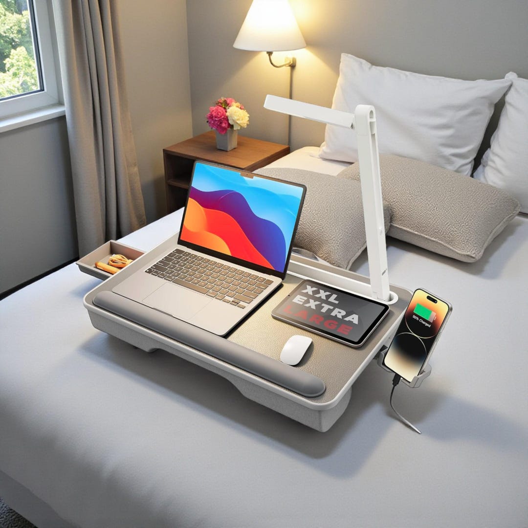 Lap Desk With LED Light, Phone Holder, Portable Laptop Tray - Etsy