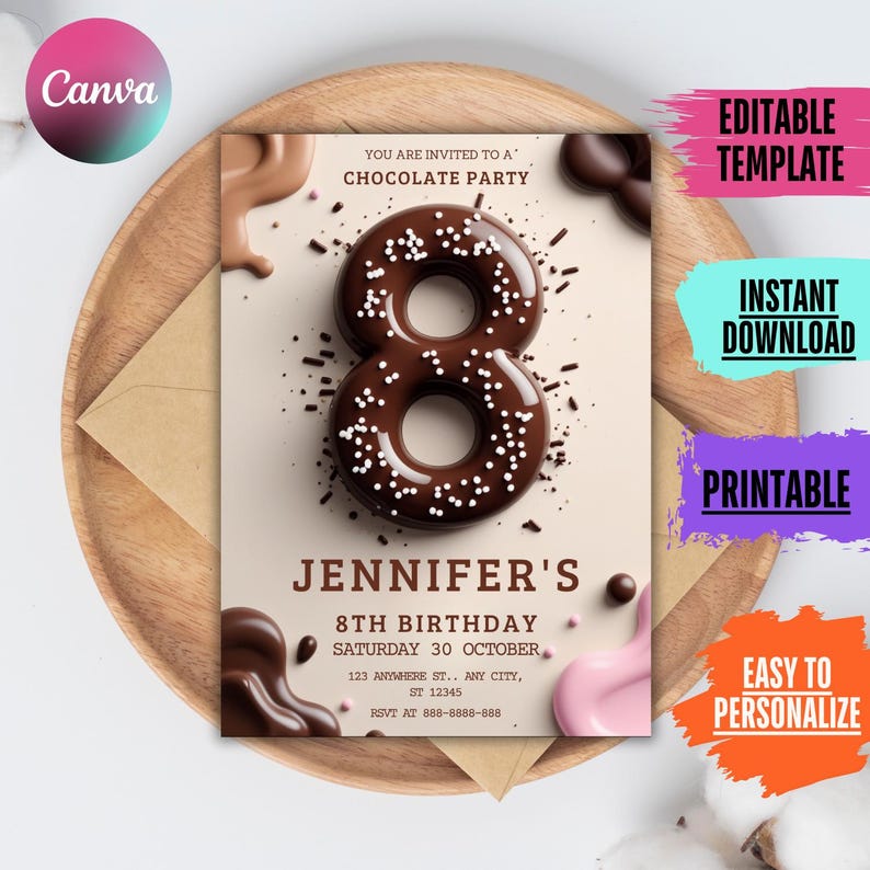 Editable Chocolate Birthday Invitation: Candy Theme (digital Printable ...
